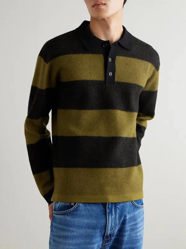 Nn07 Rugby 60017 Striped Wool Polo Shirt - Brown