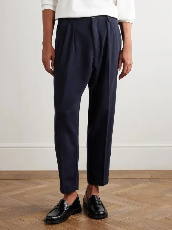 Massimo Alba Tapered Pleated Virgin Wool And Cotton-blend Trousers - Blue