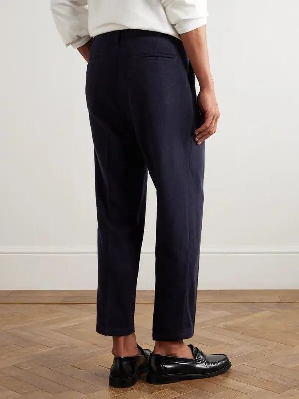 Massimo Alba Tapered Pleated Virgin Wool And Cotton-blend Trousers - Blue