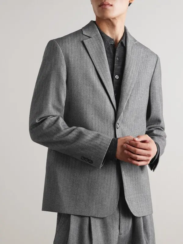 Nn07 Timo 10001 Herringbone Wool And Cotton-blend Suit Jacket - Gray