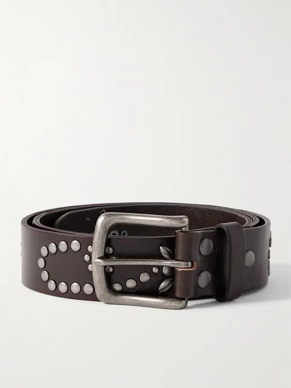 CORRIDOR 3.5cm Studded Leather Belt - Brown