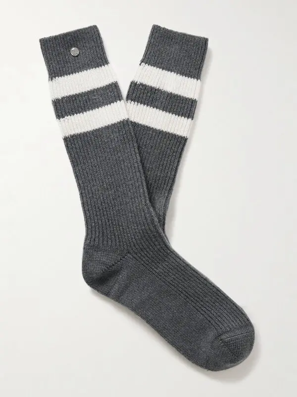 GOD'S TRUE CASHMERE Shadow Sunstone-embellished Striped Cashmere-blend Socks - Gray