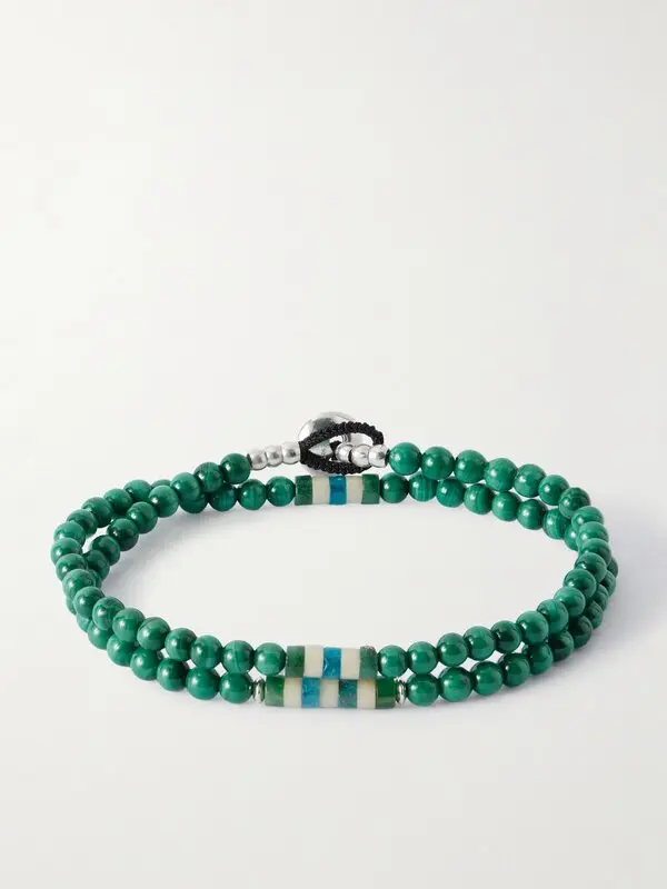 MIKIA Sterling Silver Malachite Bead Bracelet - Green
