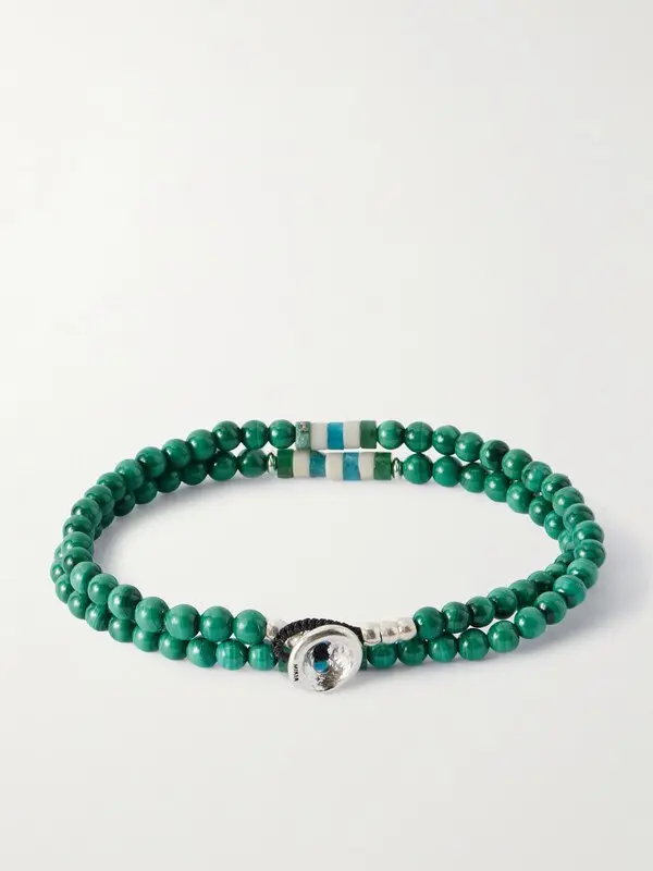 MIKIA Sterling Silver Malachite Bead Bracelet