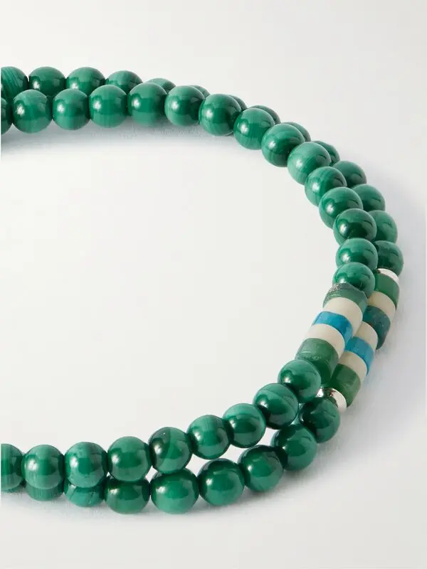 MIKIA Sterling Silver Malachite Bead Bracelet