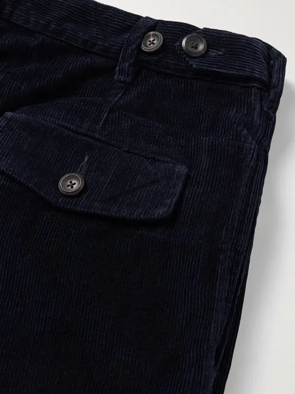 DRAKE'S Tapered Pleated Cotton-corduroy Trousers - Blue