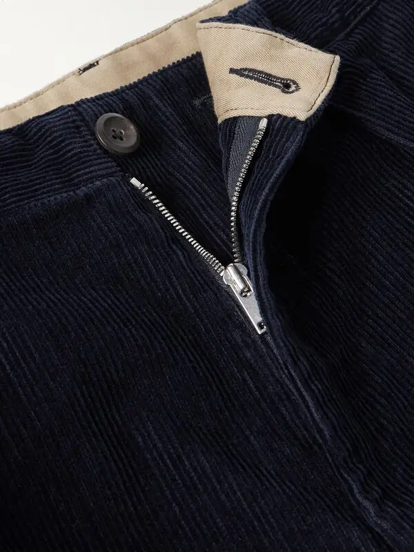 DRAKE'S Tapered Pleated Cotton-corduroy Trousers - Blue