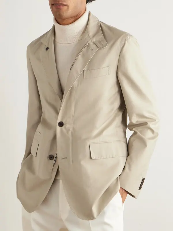 Dunhill Slim-fit Herringbone Cotton And Mulberry Silk-blend Blazer