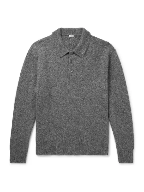 A.PRESSE Brushed-cashmere Polo Shirt - Gray