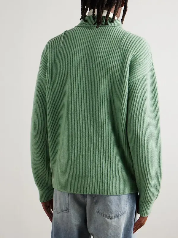 JIL SANDER Ribbed Wool Zip-up Cardigan
