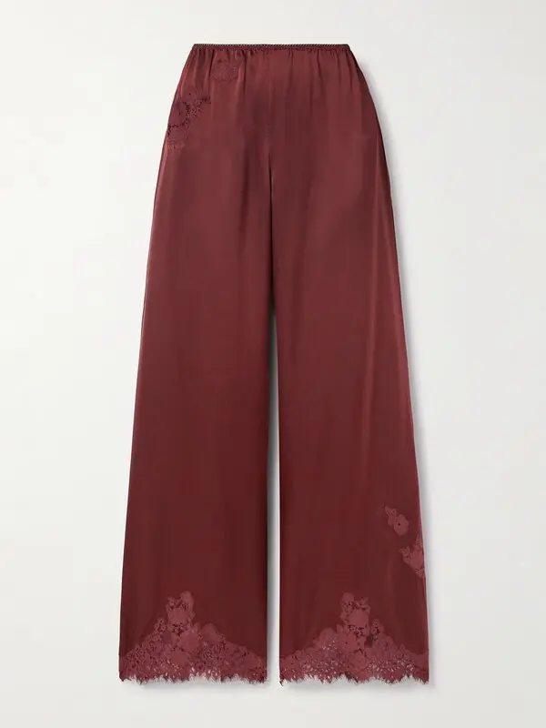 DÔEN Lavon Lace-trimmed Silk-satin Wide-leg Pants - Brown