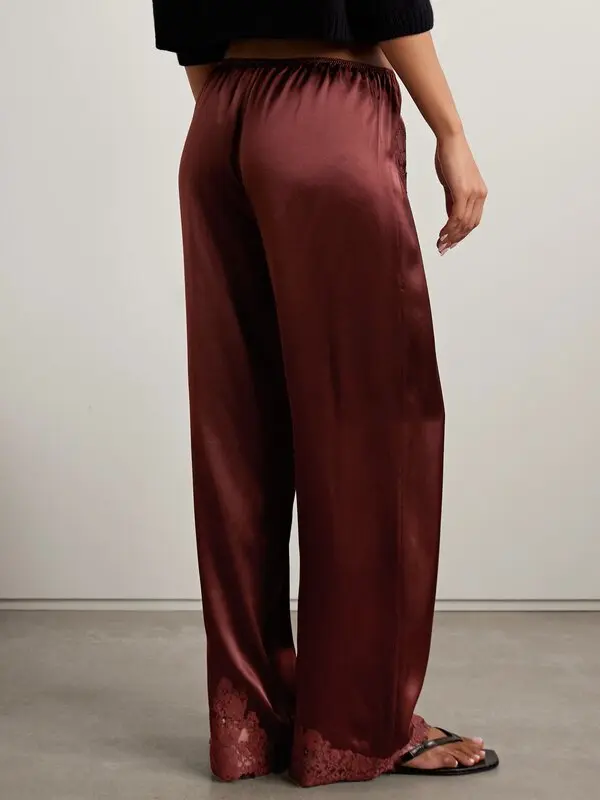 DÔEN Lavon Lace-trimmed Silk-satin Wide-leg Pants - Brown