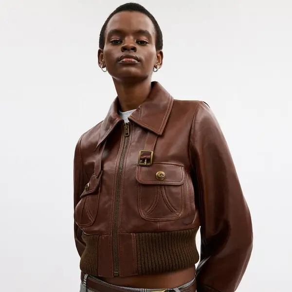 Coach Leather Aviator Jacket In Brown - 50% Off | Editorialist