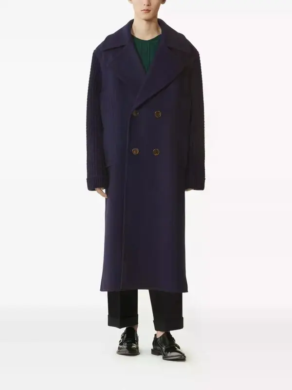 LANVIN Virgin Wool Double-breasted Coat - Blue