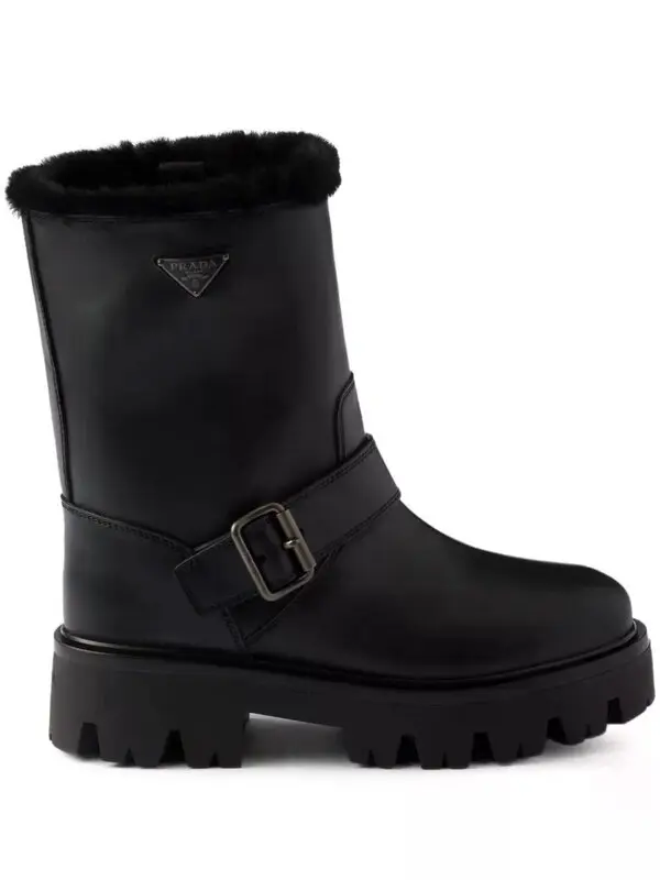 Prada Buckle-fastening Shearling Boots - Black