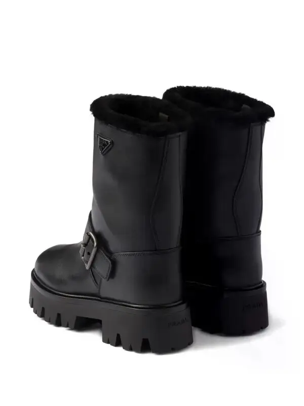 Prada Buckle-fastening Shearling Boots - Black