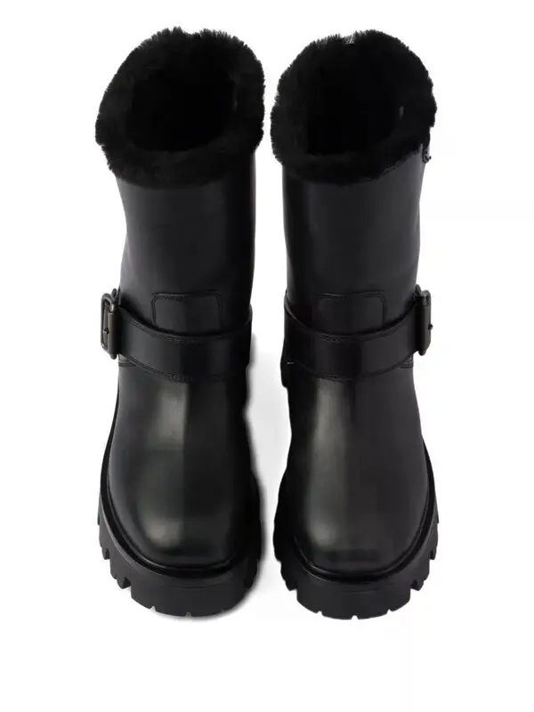 Prada Buckle-fastening Shearling Boots - Black