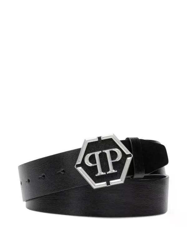 Philipp Plein Leather Belt With Hexagon Buckle - Black