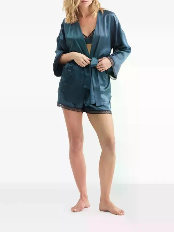 ERES Ondine Lace-trimmed Silk Robe - Blue