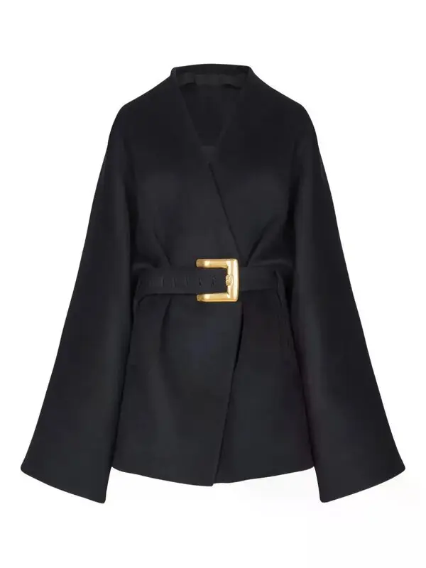 Balmain Belted Wrap Coat - Black