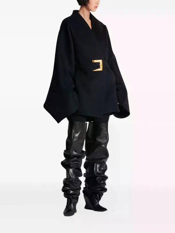 Balmain Belted Wrap Coat - Black