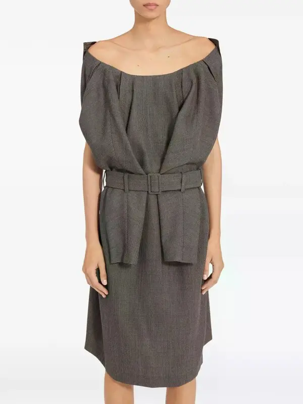 MAISON MARGIELA Virgin Wool Off-shoulder Dress - Grey