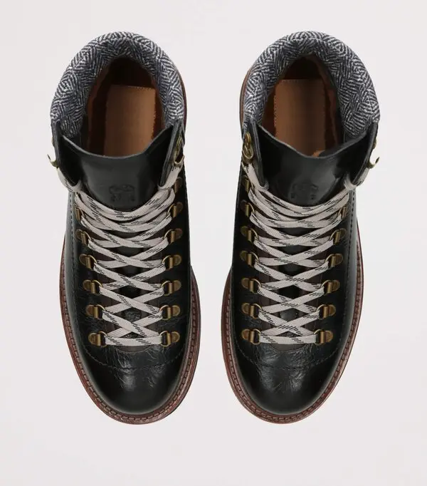 Brunello Cucinelli Leather Mountain Boots With Wool-cashmere Trim
