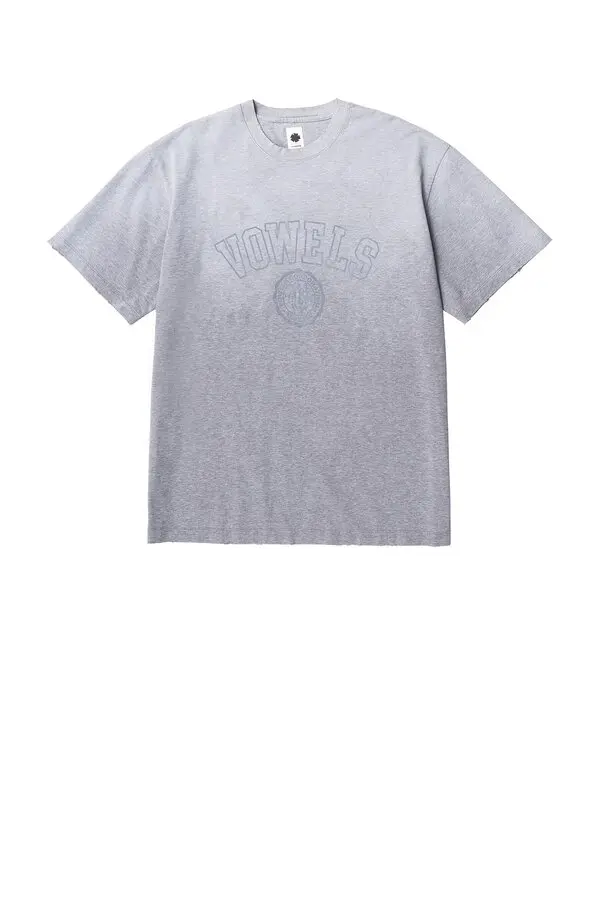 VOWELS Faded Collegiate Tee In Grey - Grey Heather