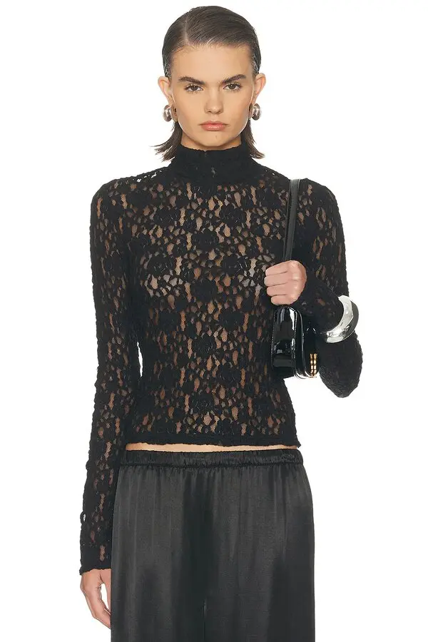 L'academie By Marianna Kayden Lace Top - Black