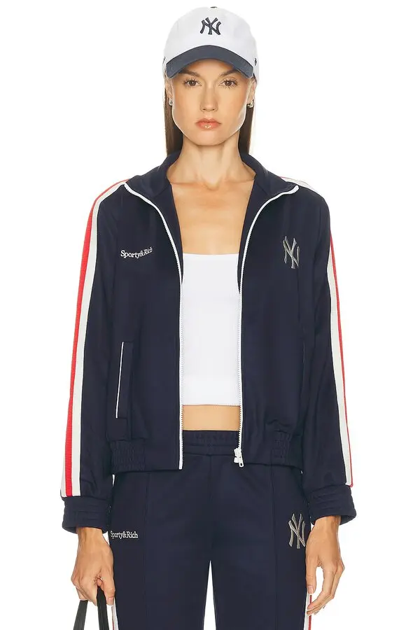 SPORTY & RICH X Ny Yankees Serif Track Jacket - Dark Navy, White, & Fire Red