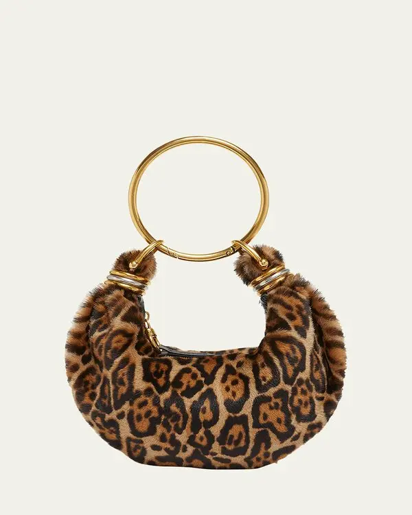 Chloé Bracelet Hobo Bag In Leopard-print Shearling