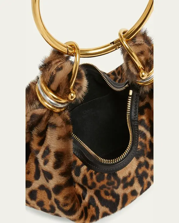 Chloé Bracelet Hobo Bag In Leopard-print Shearling