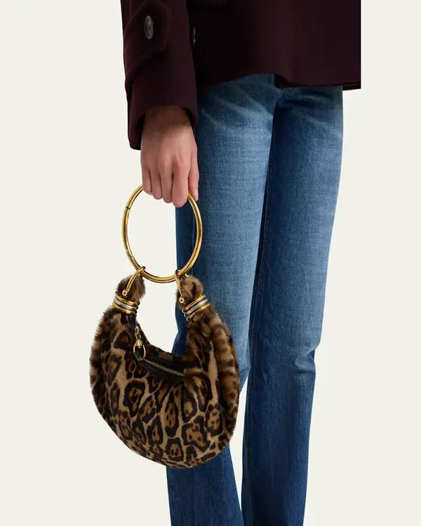 Chloé Bracelet Hobo Bag In Leopard-print Shearling