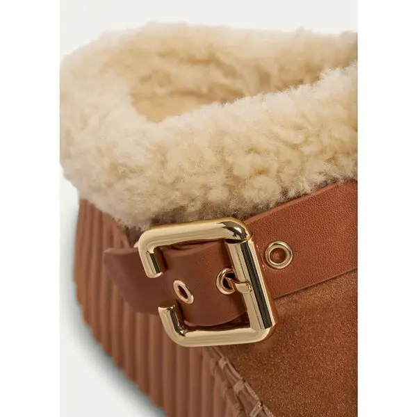 Chloé Nama Suede Shearling-lined Platform Clogs - Sharp Brown