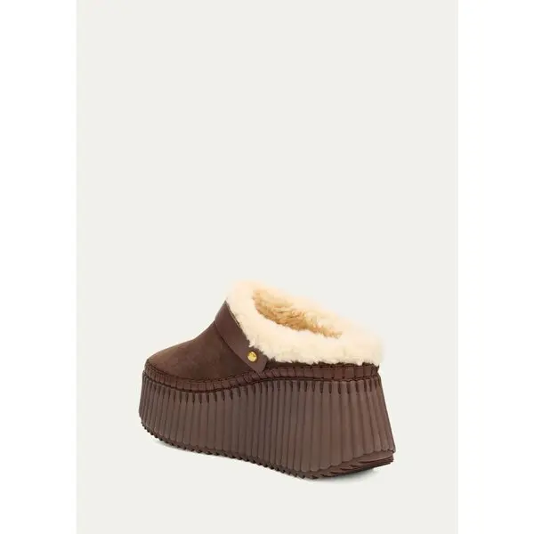 Chloé Nama Suede Shearling-lined Platform Clogs - Sharp Brown