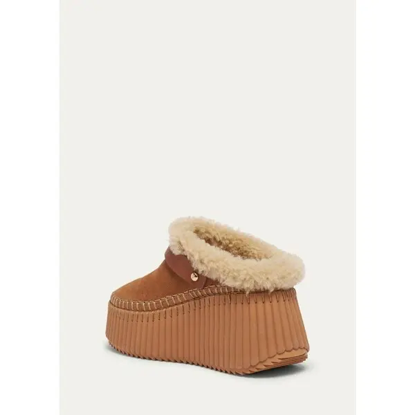 Chloé Nama Suede Shearling-lined Platform Clogs - Sharp Brown