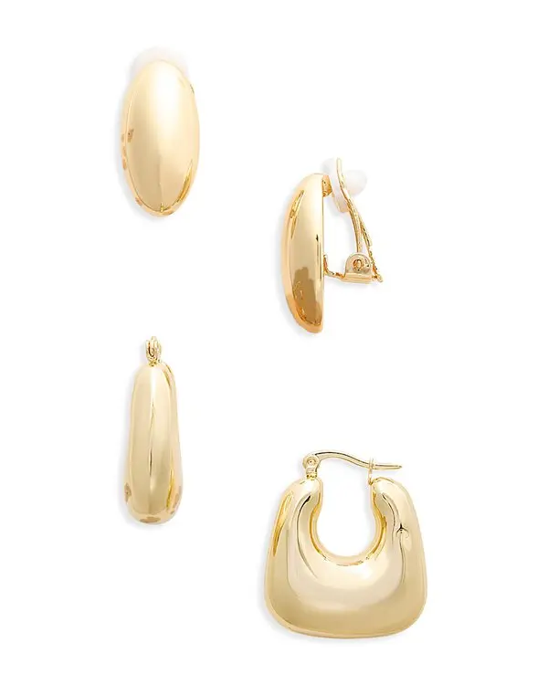 Aqua Square Hoop & Clip On Stud Earring Set - Gold