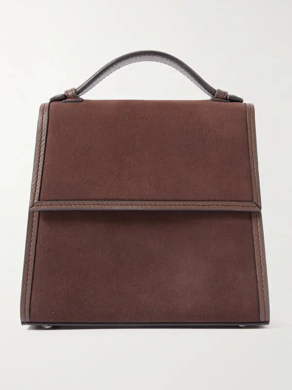 HUNTING SEASON Small Leather-trimmed Suede Tote - Brown