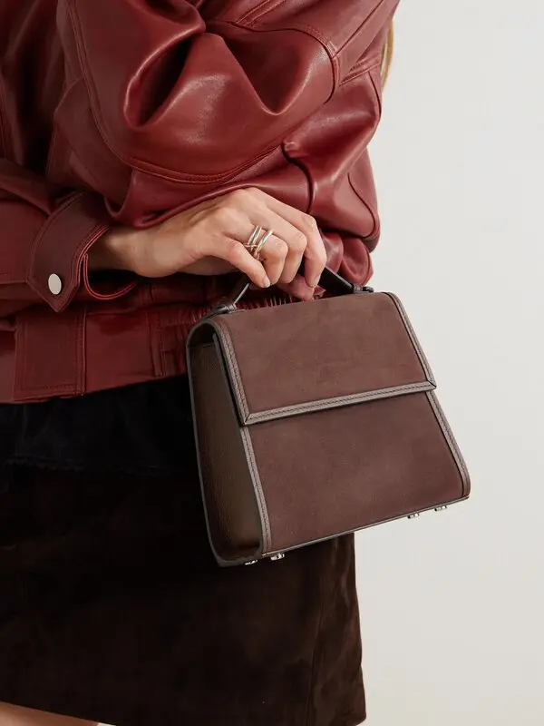 HUNTING SEASON Small Leather-trimmed Suede Tote - Brown
