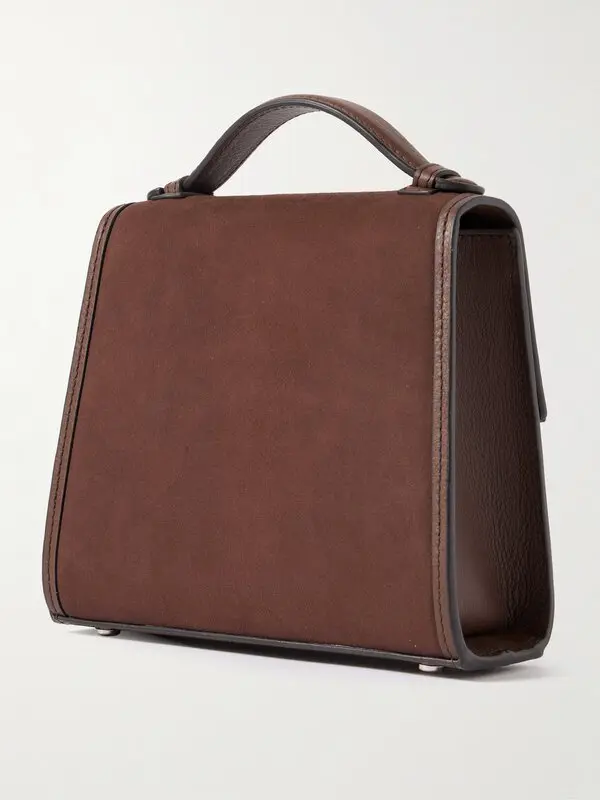 HUNTING SEASON Small Leather-trimmed Suede Tote - Brown