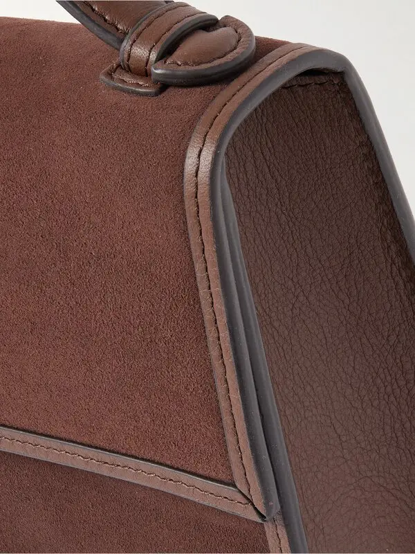 HUNTING SEASON Small Leather-trimmed Suede Tote - Brown
