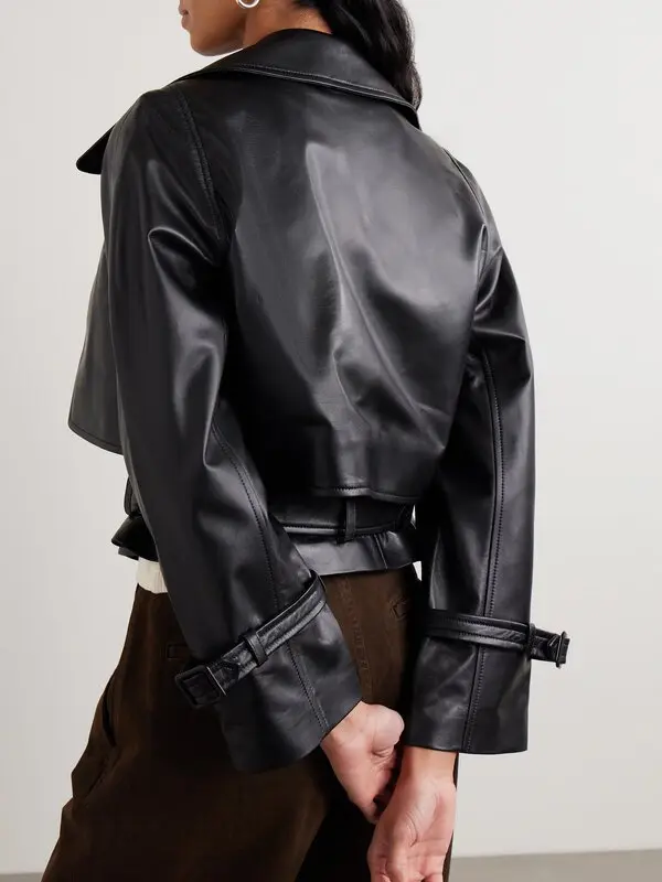 Nour Hammour Hatti Cropped Leather Jacket - Black