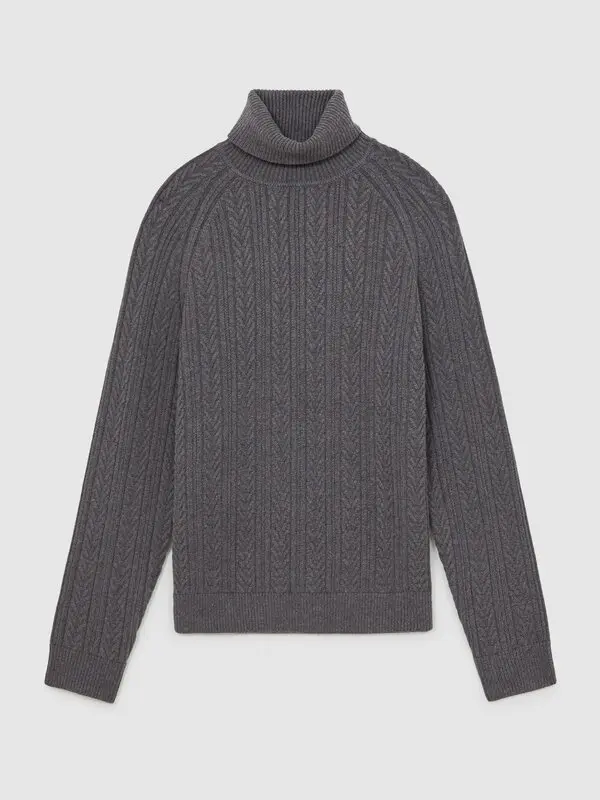 REISS Dartford Cable-knit Wool Jumper - Mid Grey Melange