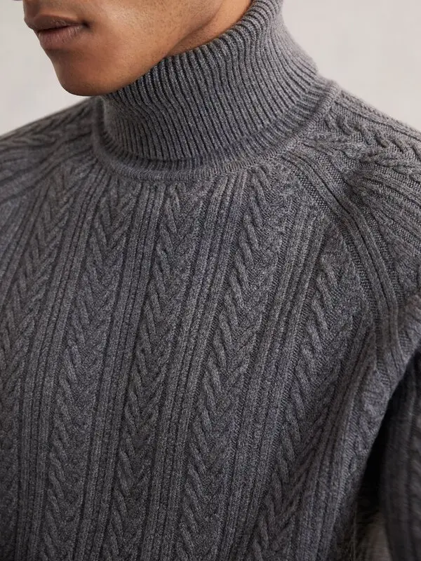 REISS Dartford Cable-knit Wool Jumper - Mid Grey Melange