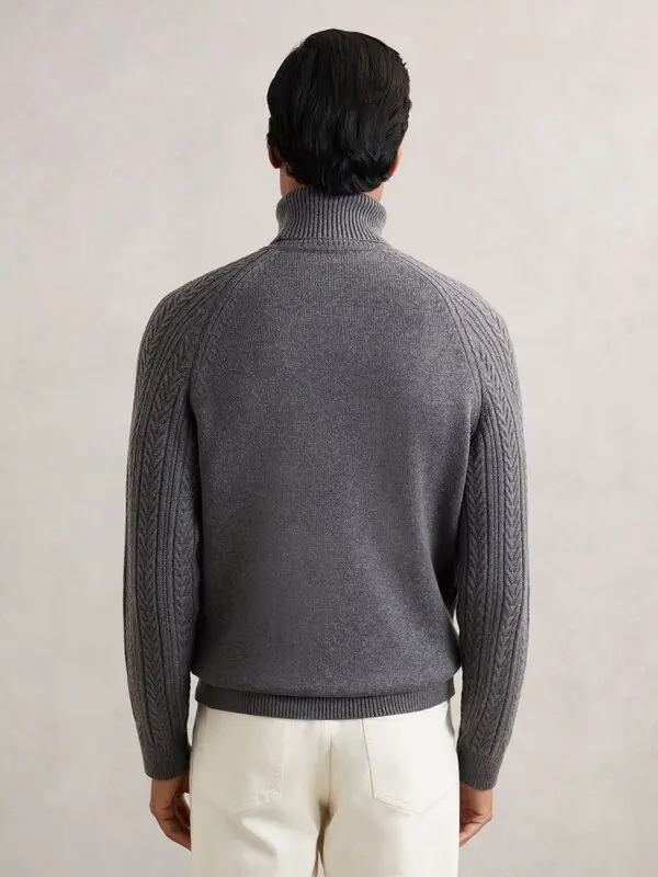 REISS Dartford Cable-knit Wool Jumper - Mid Grey Melange