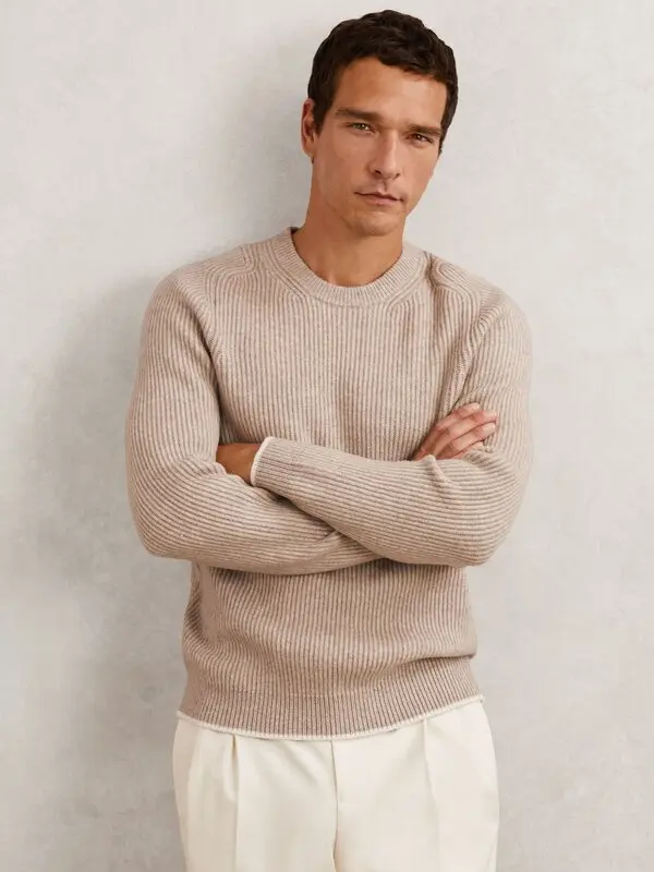REISS Crammond Brushed Rib-knit Jumper - Oatmeal Brown