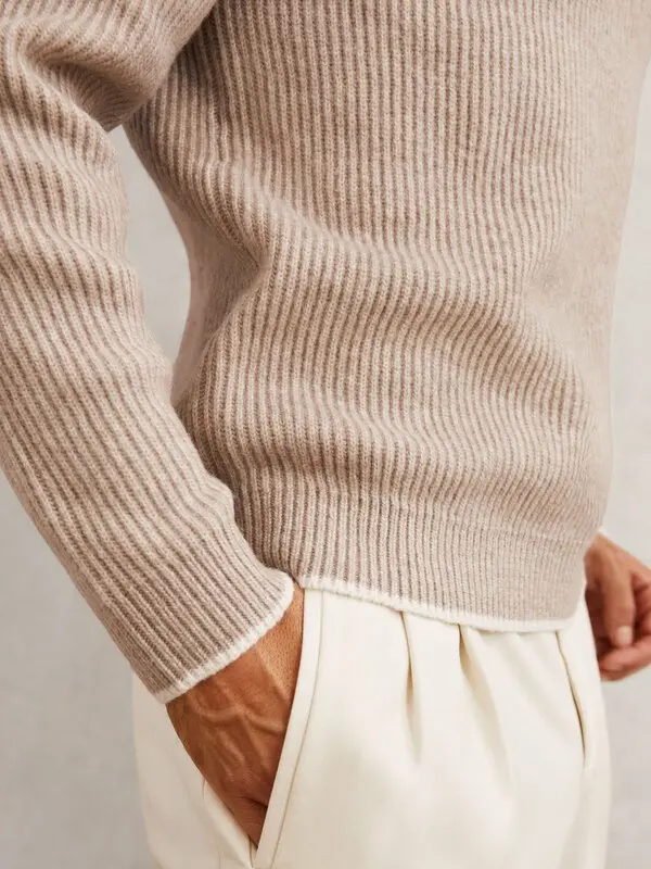 REISS Crammond Brushed Rib-knit Jumper - Oatmeal Brown