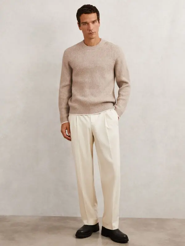 REISS Crammond Brushed Rib-knit Jumper - Oatmeal Brown