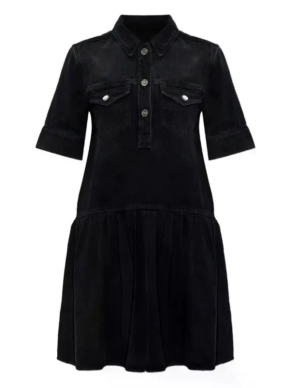 GANNI Short-sleeved Denim Shirt Dress - Black