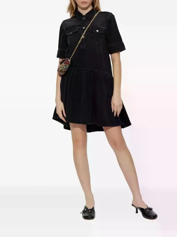 GANNI Short-sleeved Denim Shirt Dress - Black